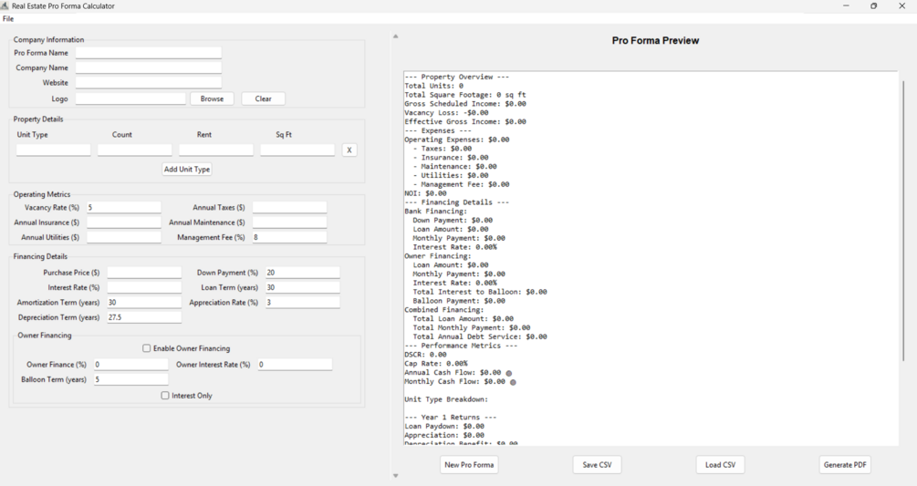Real Estate Pro Forma Generator