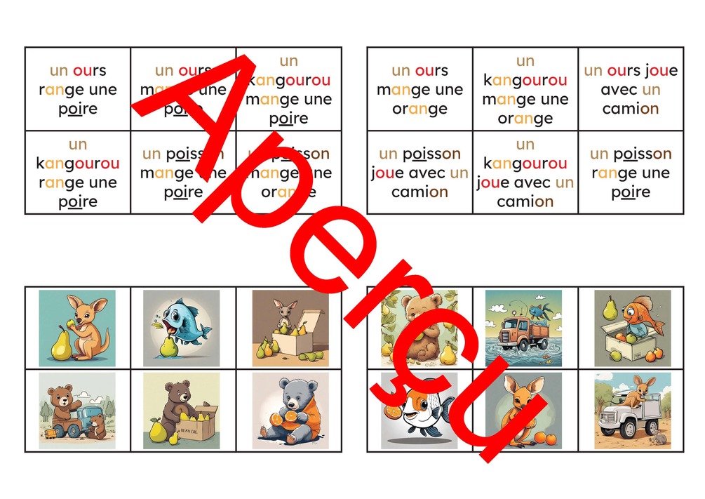 LOTO - Phrases - Structures de type CV - Poisson/Ours/Kangourou - Sons ...