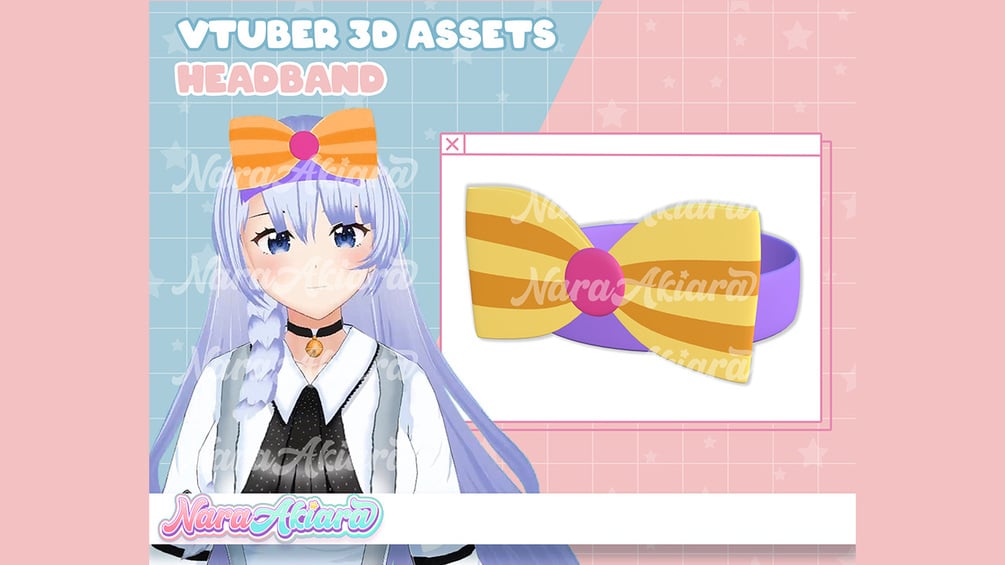 3D Vtuber Assets Purple Line Ribbon Headband Vroid Commission, 3D ...