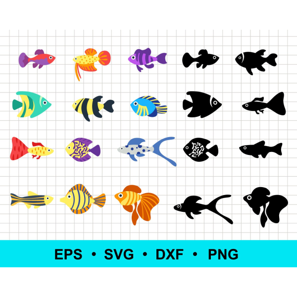 Fish svg, cute fish clipart, dxf, eps, png. Sea fish clip art set ...