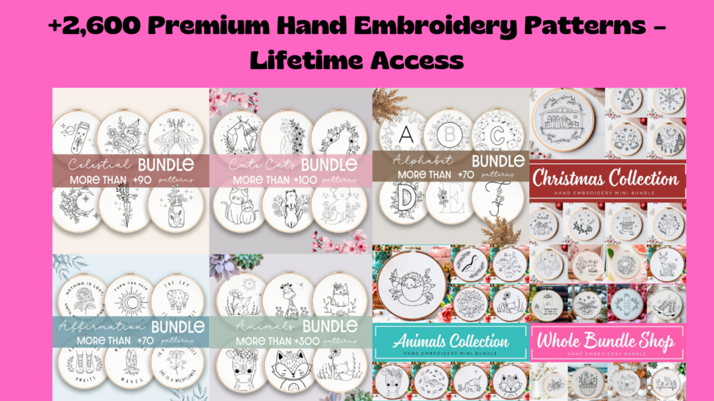 +2,600 Premium Hand Embroidery Patterns – Lifetime Access