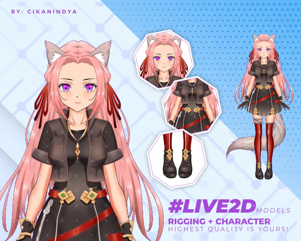 VTuber Model | VTuber Live 2D Avatar Grl Fantasy Pink Hair | 7 ...