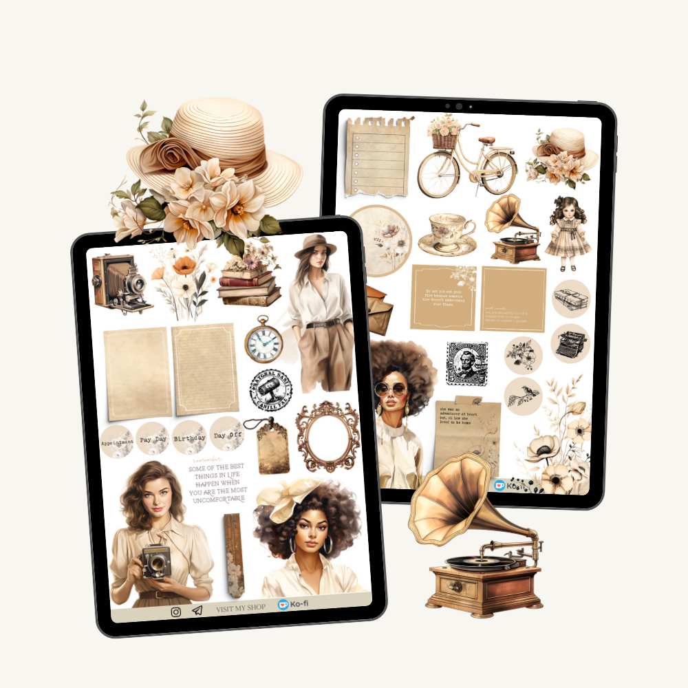 Green Vintage stickers, GoodNotes & PNG