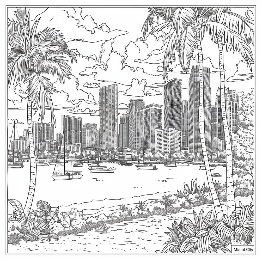 20 Miami Beach Coloring Pages – Printable Tropical City Art (PNG Files)