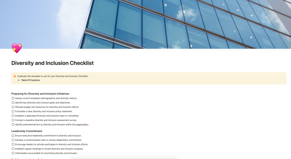 Notion - Diversity and Inclusion Checklist Template