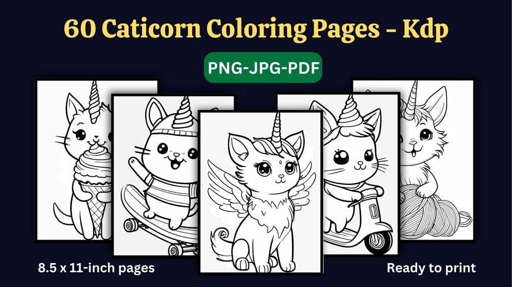 60 Cute Caticorn Coloring Pages for Kids - Kdp
