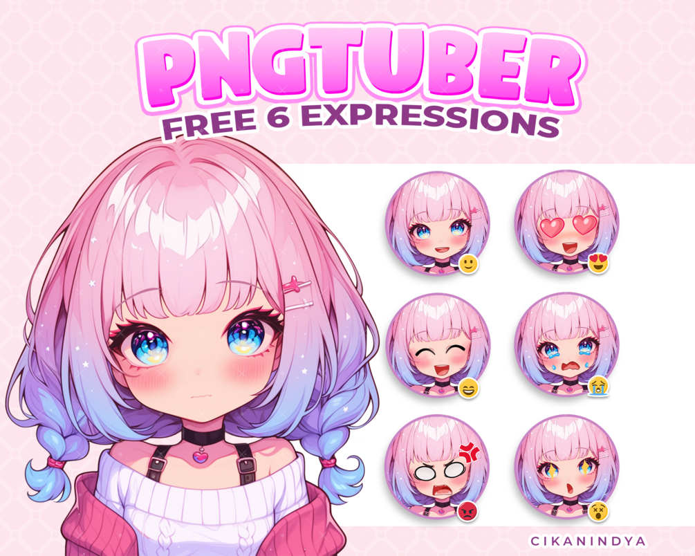 PNG Tuber | Kawaii Pink & Blue Hair Girl for Twitch Stream | Get 6 ...