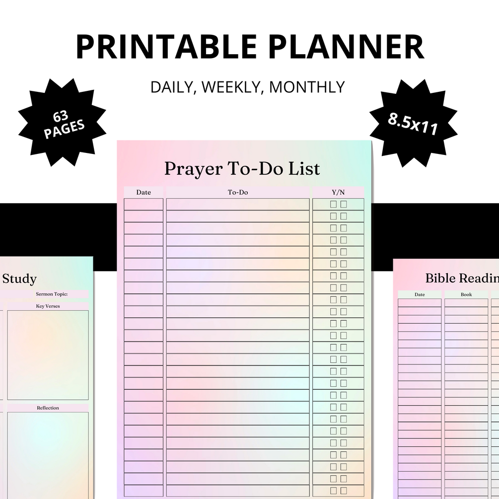 63 pages Prayer Journal, Prayer Digital Planner, Bible Study Digital ...