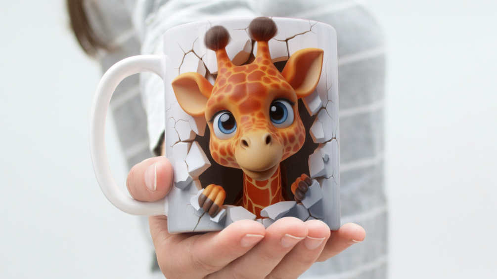 3D Effect giraffe Cartoon Character Mug Wrap, 11 oz & 15 oz Mug Bundle ...