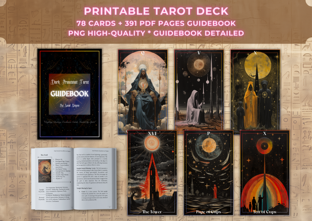 Printable Tarot Deck, with PDF Guidebook, printable PNG, Tarot cards