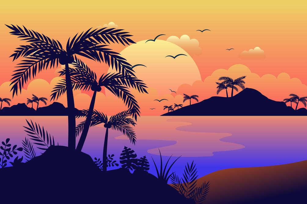 Colorful Palm Silhouettes Background