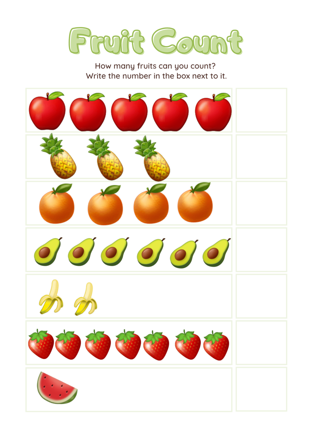 Fruit Count Activity Sheet – Fun Preschool Math Printable