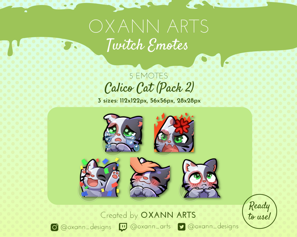 5x CALICO Cat Emotes (Pack #2) Emoji pack for Twitch - Cute kitty ...