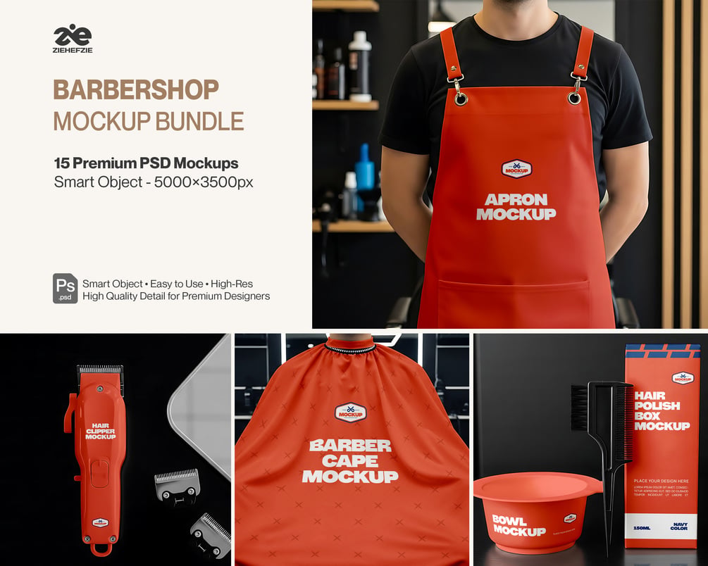 Barbershop Mockup Bundle – 15 Premium PSD for Barber Branding ...