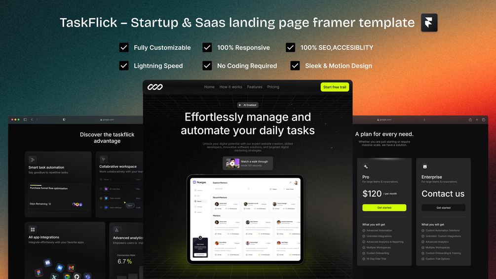 TaskFlick – landing page template for Startup & Saas Service