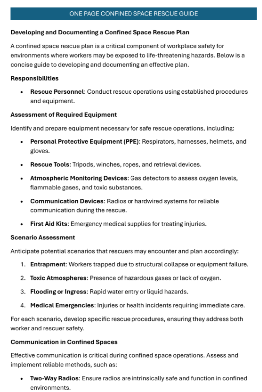 Confined Space Rescue Plan