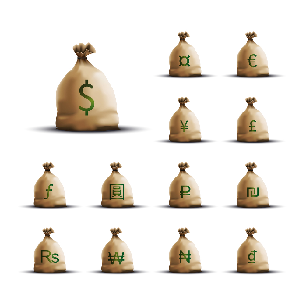 Realistic bags of money icon set