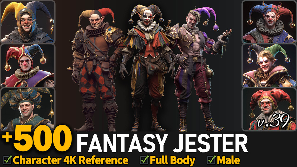 500 Fantasy Male Jester (Full Body) - Character Reference Image Pack ...