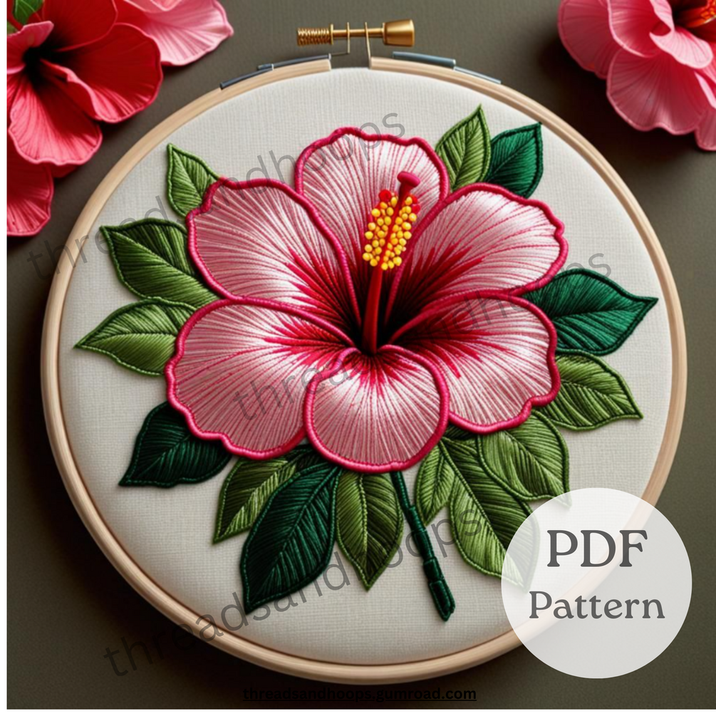 Vibrant Hibiscus Flower Embroidery Pattern - Digital PDF, Hand ...