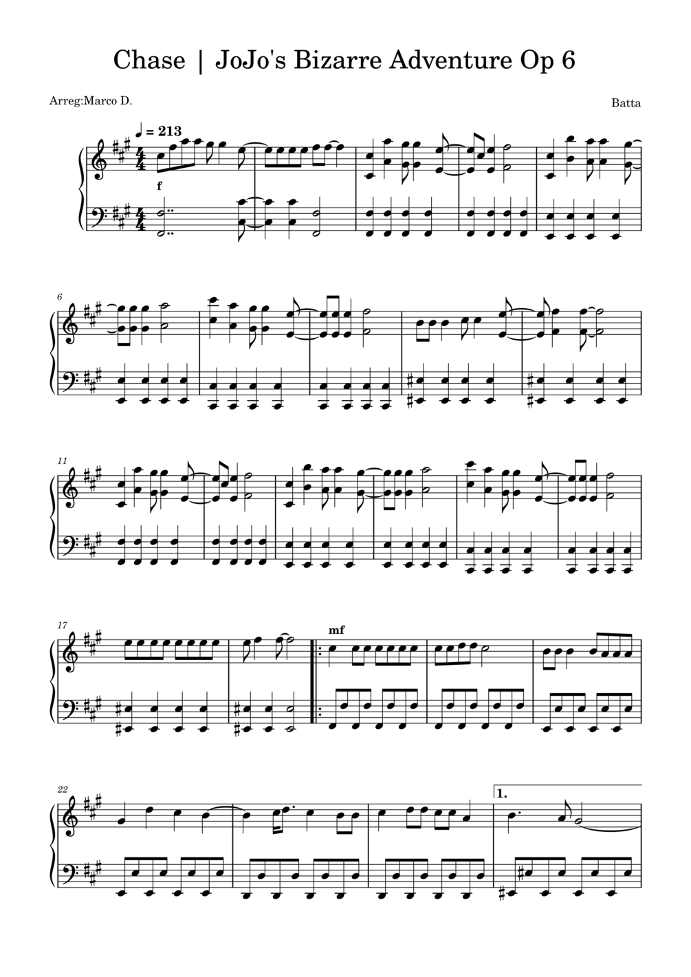 Chase | JoJo's Bizarre Adventure Op 6 SHEET + MIDI