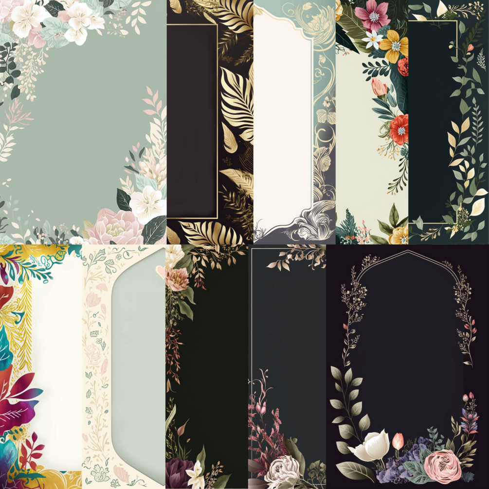 Canva Wedding Digital Paper For Invitations And Menus, Floral Borders ...