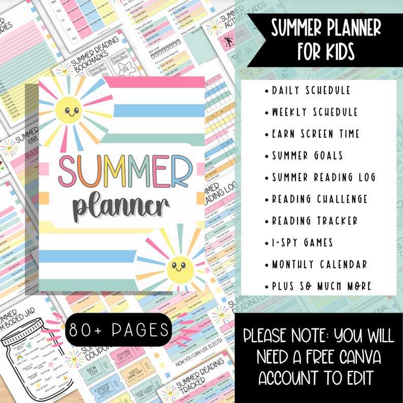 2025 Editable Kids Summer Planner, Printable Summer Planner, Summer ...