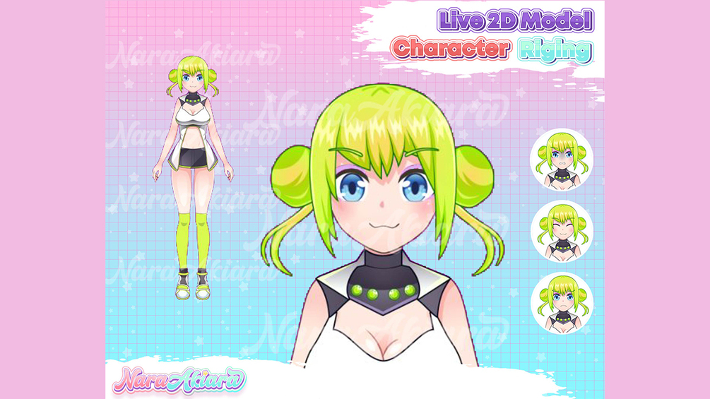 Vtuber Model and Rigging Anime Girl Green Black Premade, Live2d ready ...