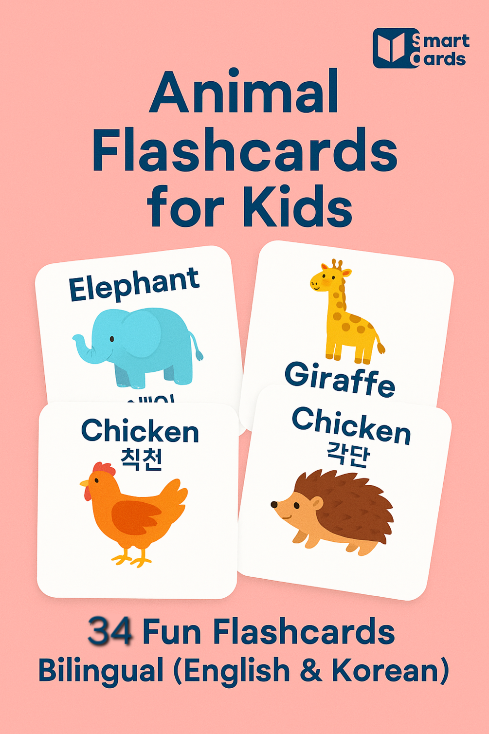 Animal Flashcards for Kids English and Korean