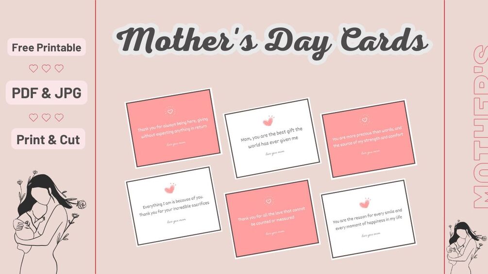 Bundle of 6 Digital Mother's Day Cards - Free Download