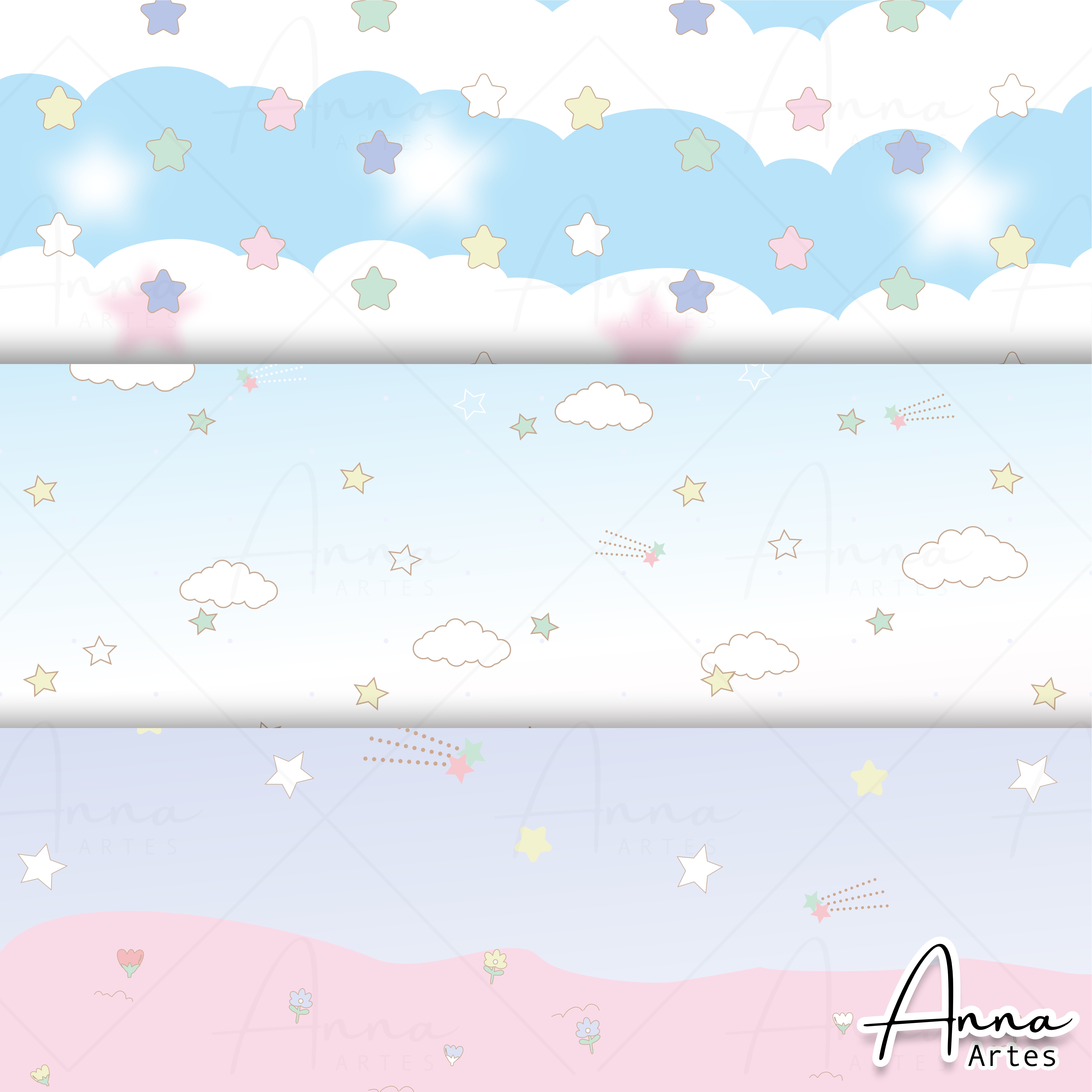 Kawaii Stars Digital Paper, Seamless Pattern