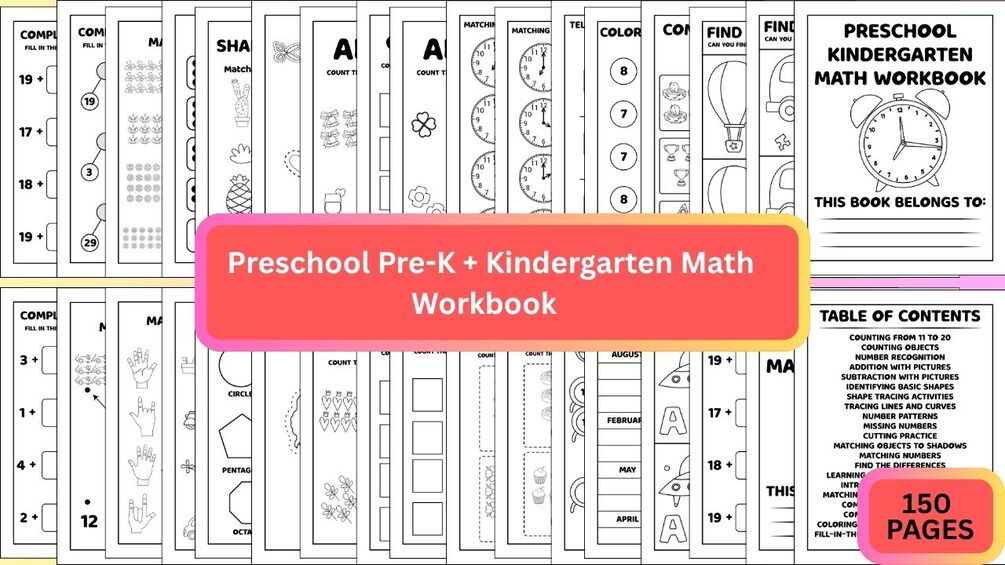 Preschool, Pre-K & Kindergarten Math Workbook – 150 Fun Learning Pages ...