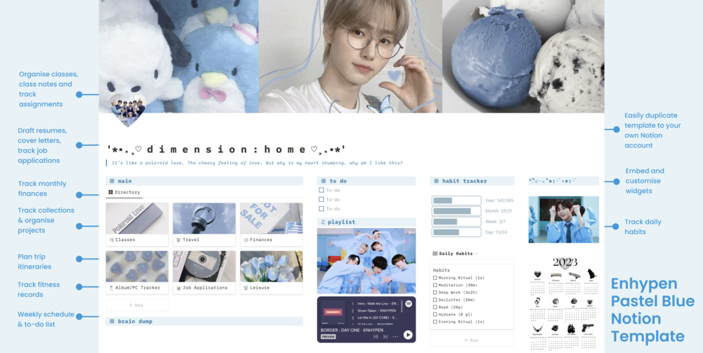 🌬 Pastel Blue Enhypen Notion Template