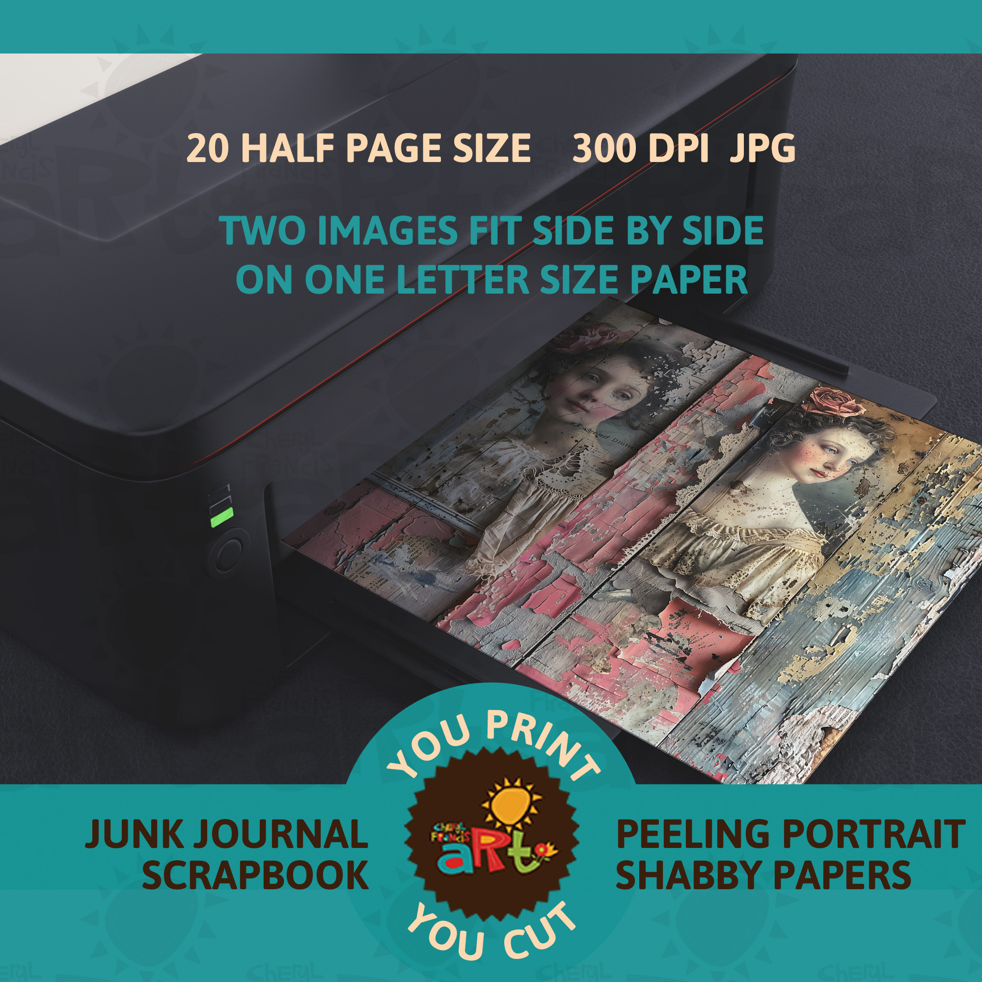 20 pc Peeling Paper and Paint Portrait Young Lady Printable Junk ...