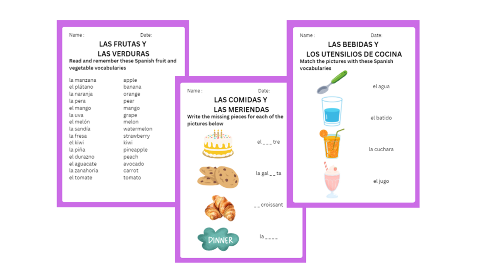 Easy Spanish Vocabularies Worksheet #4