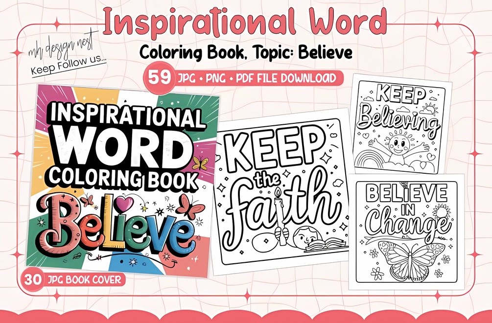 Believe Inspirational Word Coloring Book