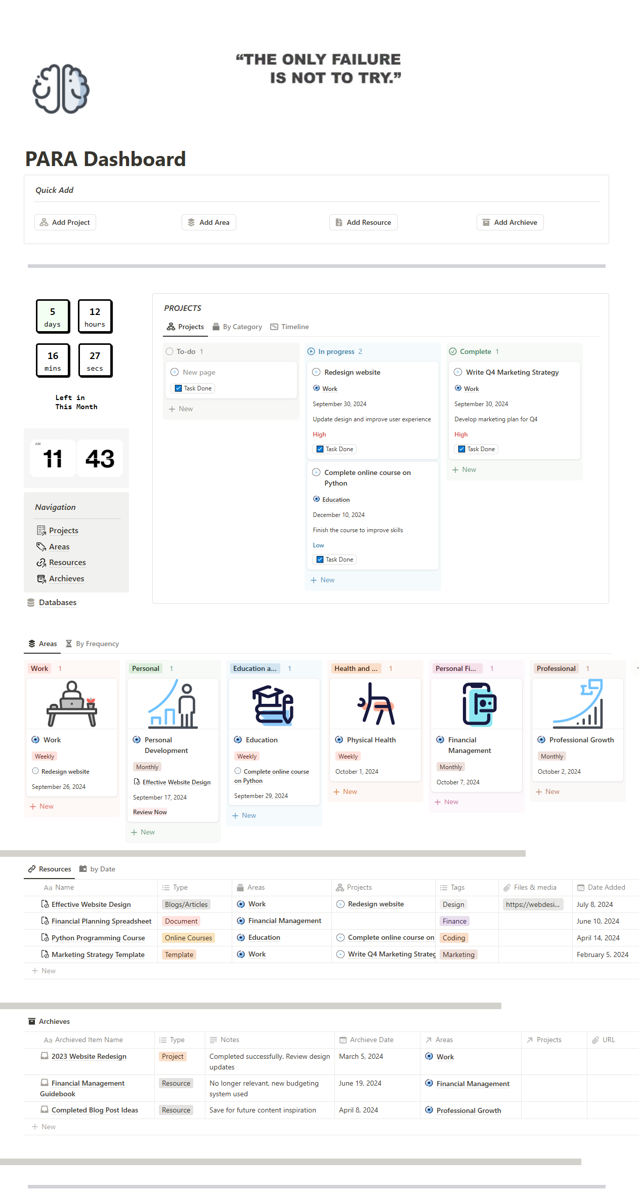 Notion PARA & GTD Dashboard