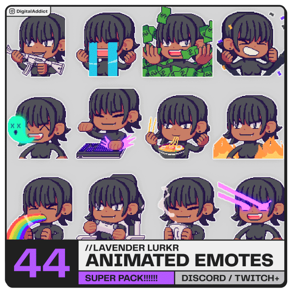 Neko Smile Dark Haired Gamer Girl Emote Pack