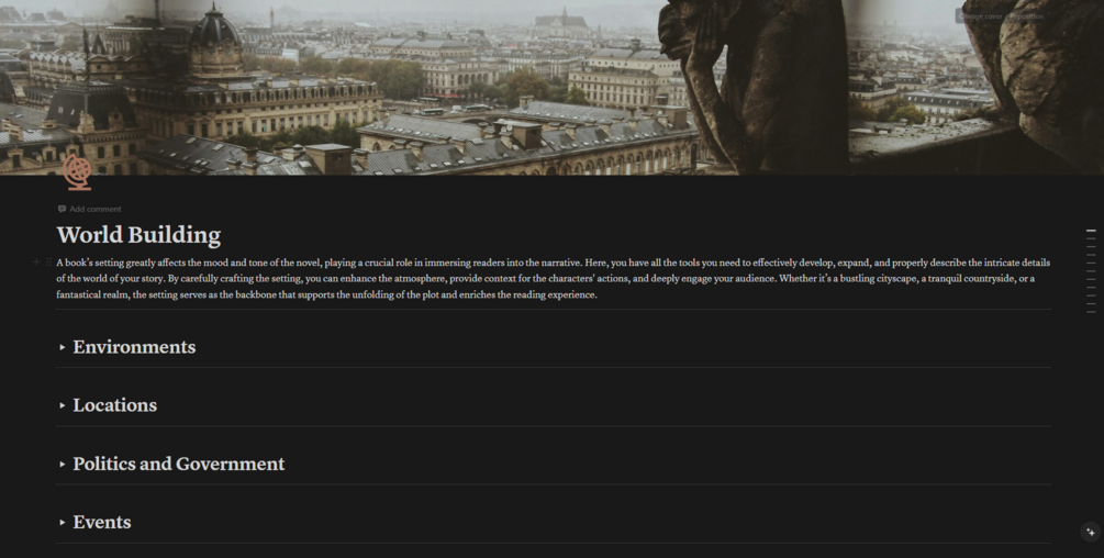 World Building Writing Tool