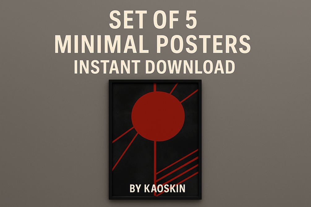 Minimal Red & Black Abstract Posters – Set di 5 (Printable Wall Art)