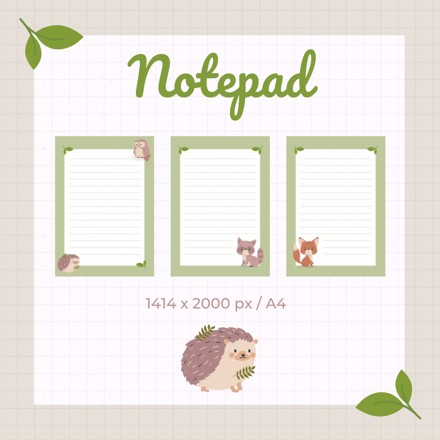 Green Notepad for kids with animals