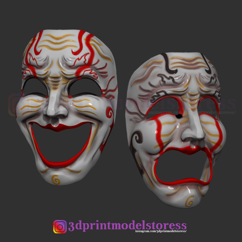 Comedy and Tragedy Theater Mask - Halloween Cosplay 3D Print Model