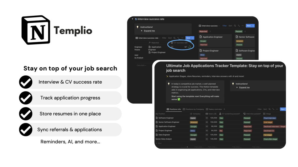 Notion Ultimate Job application tracker PACK