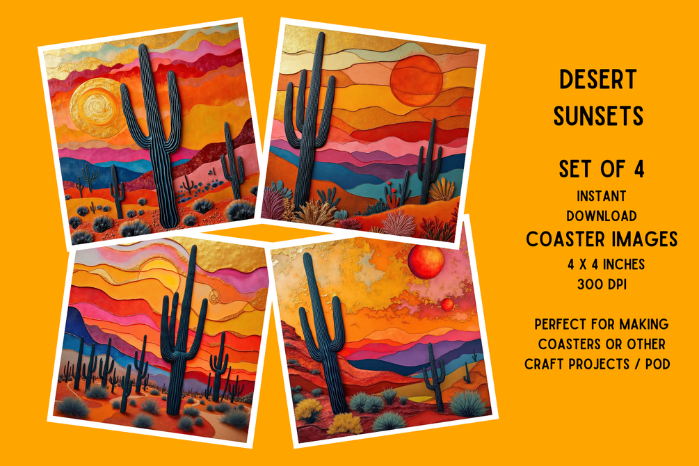 DESERT SUNSETS - Coaster Images - Set of 4 - Instant Download