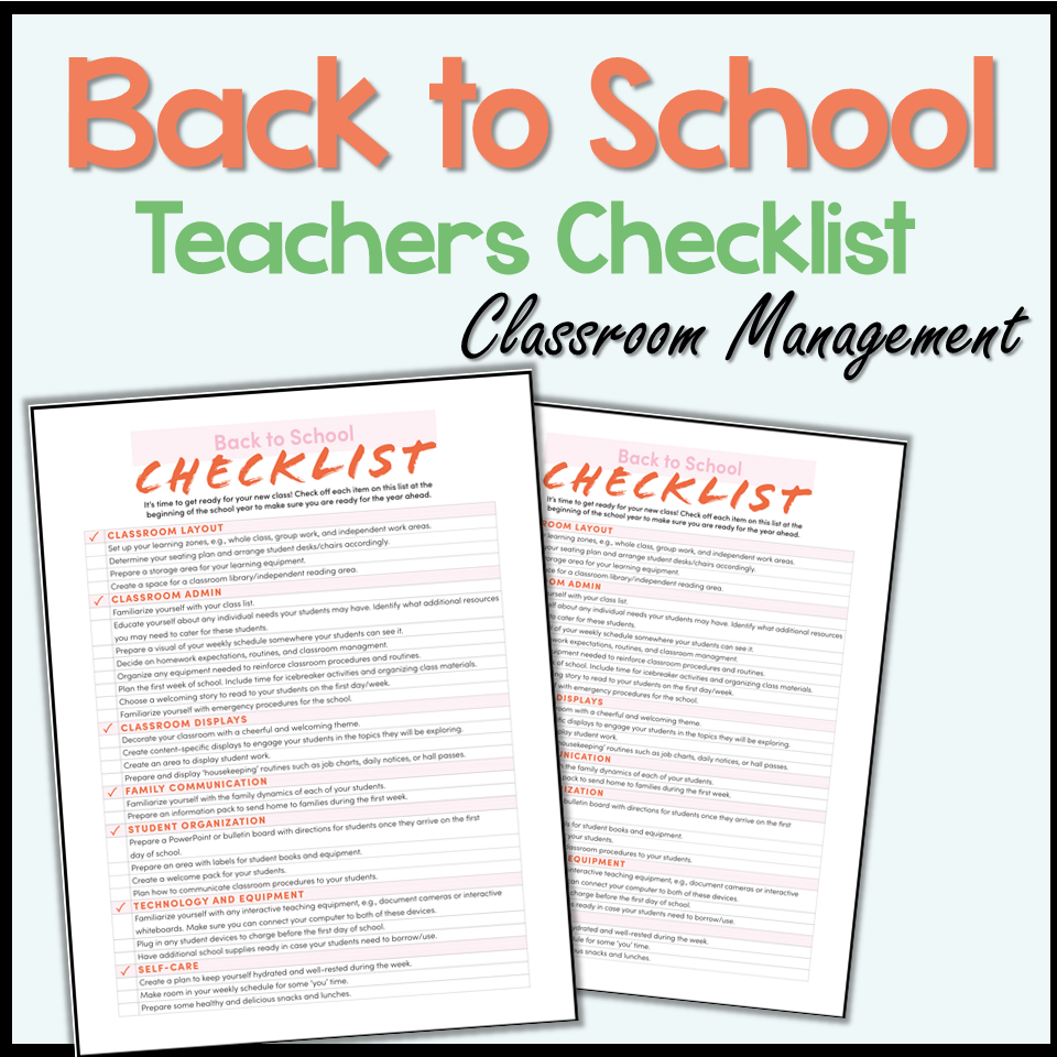 Back to School Teachers Checklist for Classroom Management & Procedures