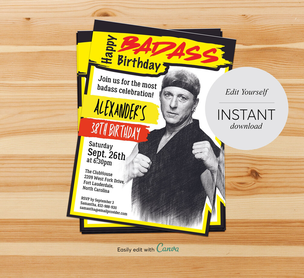 Happy Birthday Badass Invitation Template - Editable in Canva