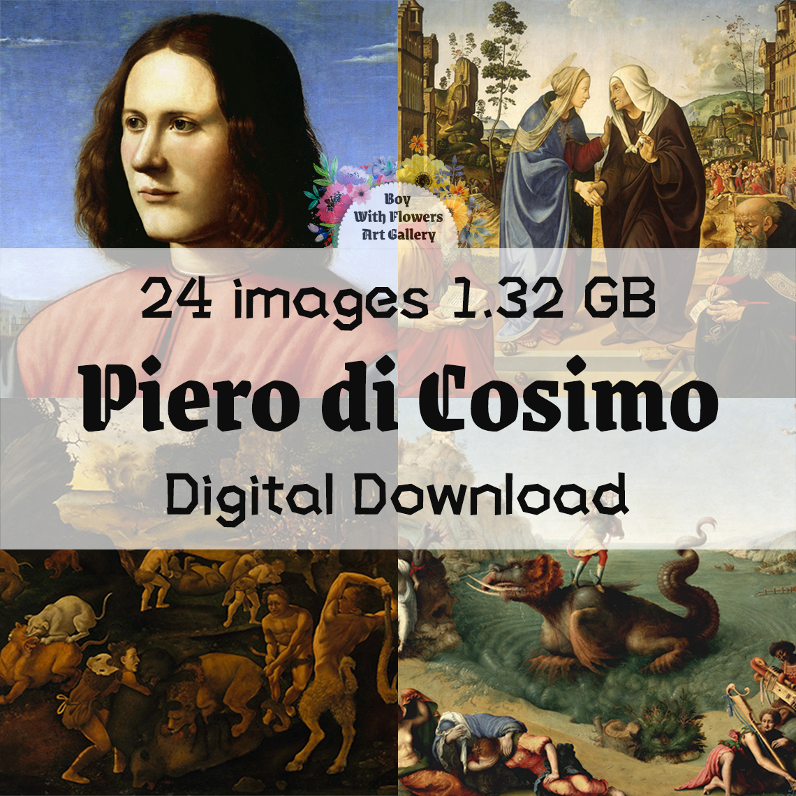 24 digital images of Piero di Cosimo paintings, people landscape still ...