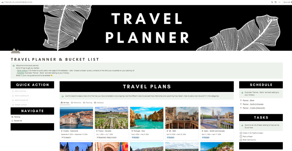Notion Travel Planner & Bucket List template