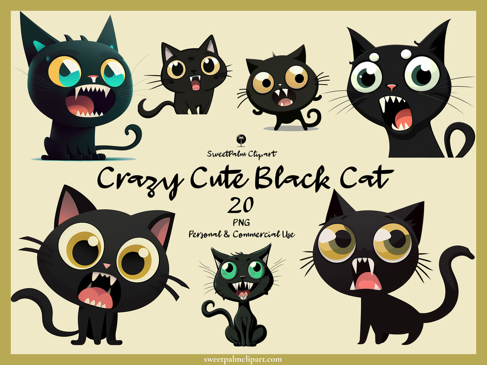 20 PNG Crazy Cute Black Cat Clipart, Adorable Cute Pet Bundle, Cat ...