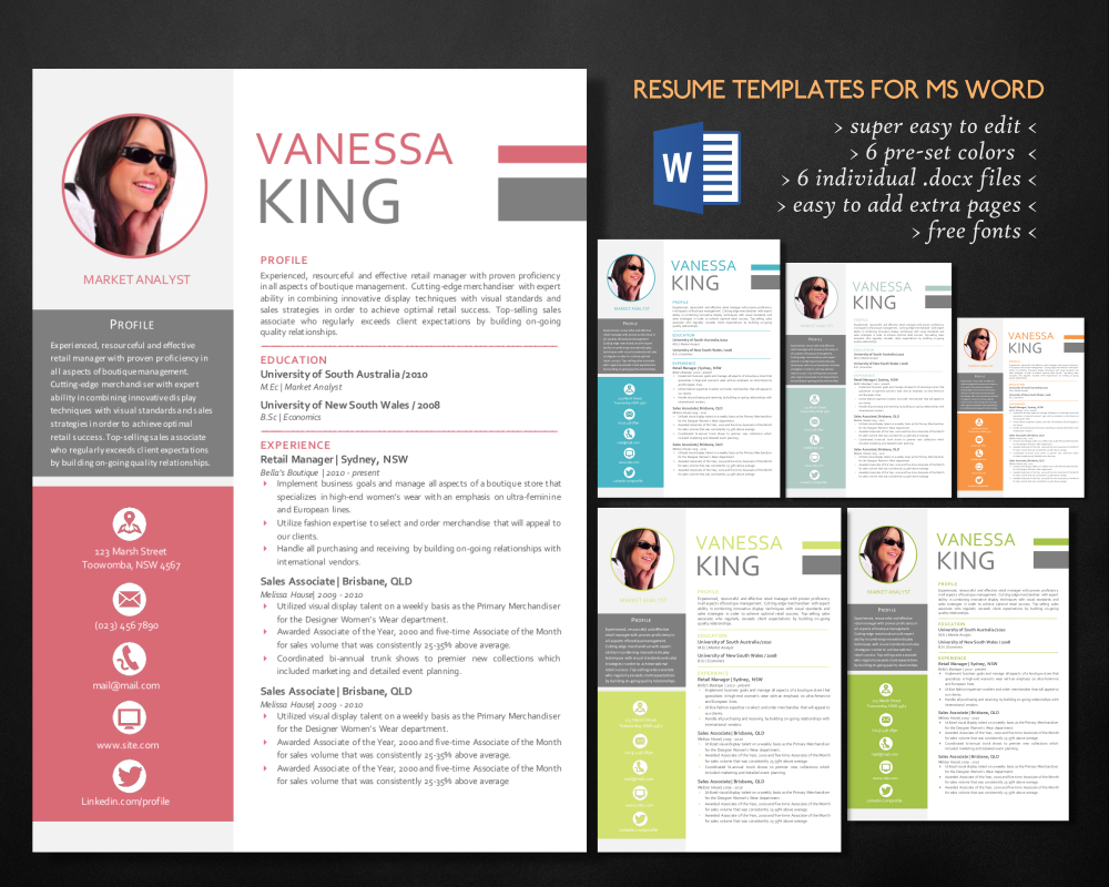 Professional 2 in 1 photo Word resume template