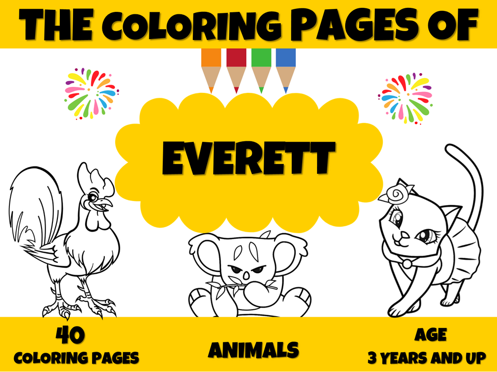 EVERETT Coloring Pages, Animal coloring book for children named EVERETT ...